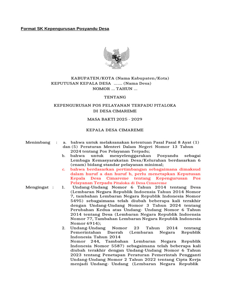 Contoh SK Kepengurusan Posyandu | PDF