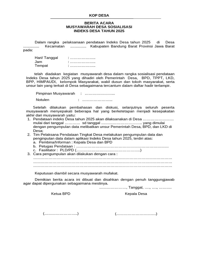Berita Acara Musdes Indeks Desa | PDF