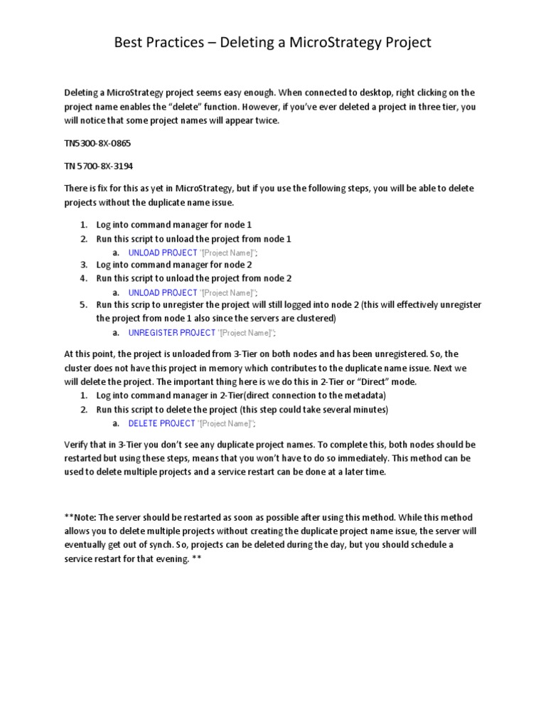 Best Practices - Deleting A MicroStrategy Project | PDF