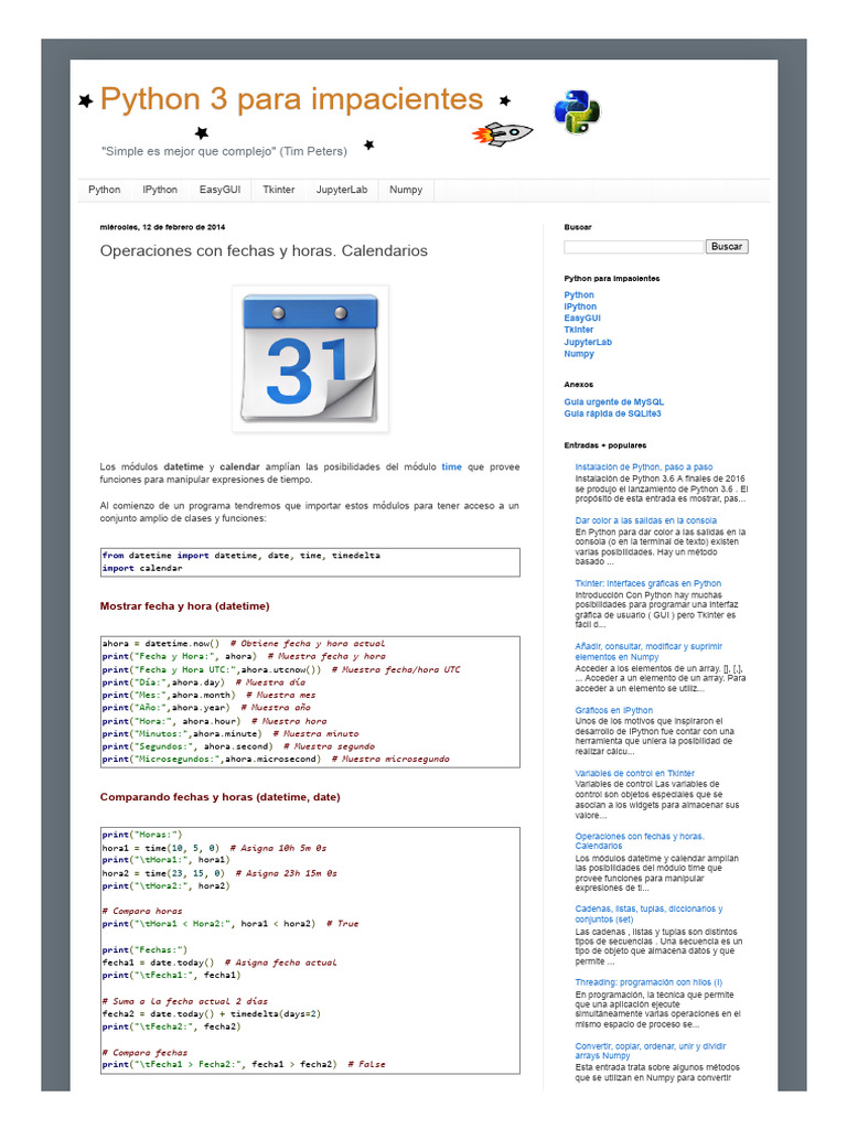 Operaciones con Fechas en Python 3 | PDF | Python (lenguaje de programación) | Interfaz de línea ...