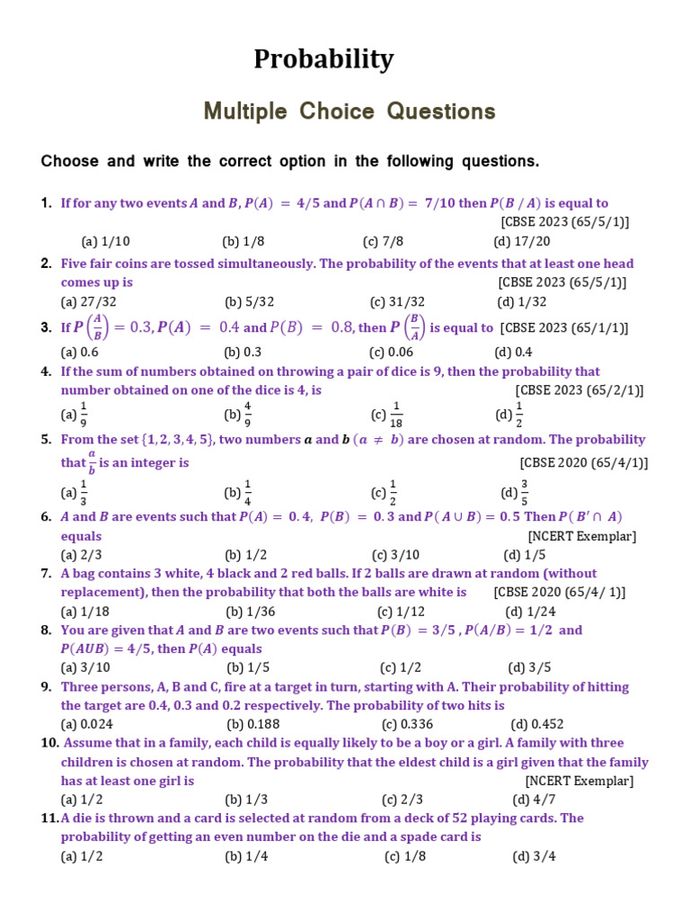 Chapter 13 Probability - Class 12th | PDF | Probability | Probability ...