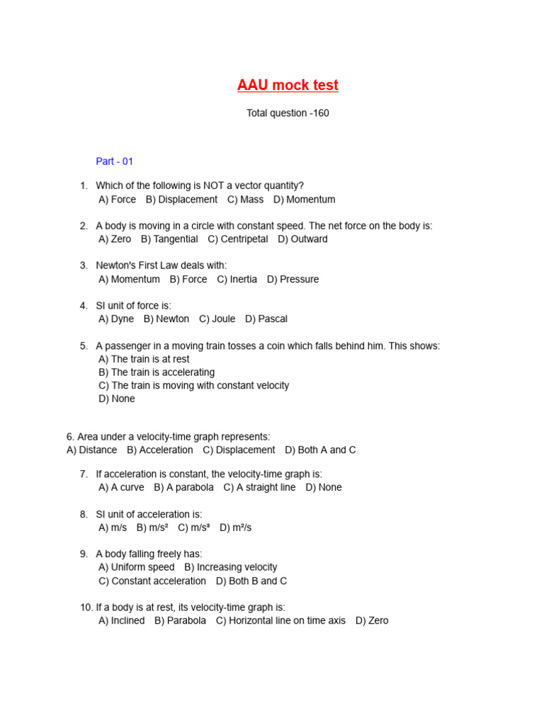 AAU Mock Test Question 02 | PDF | Coordination Complex | Force