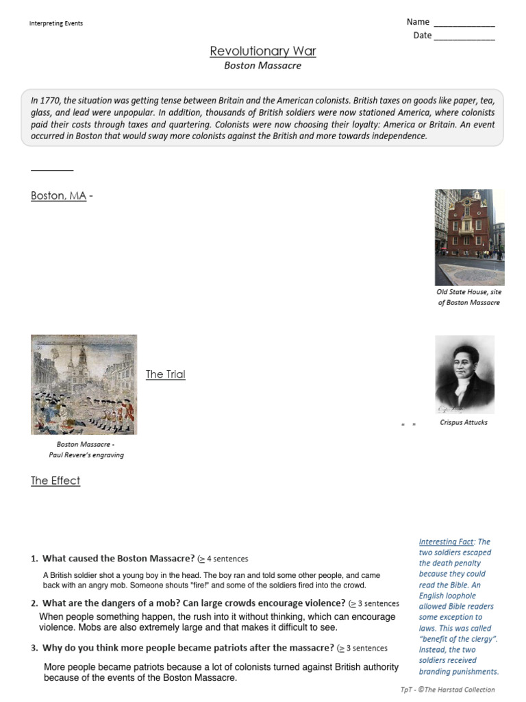Boston Massacre Worksheet | PDF