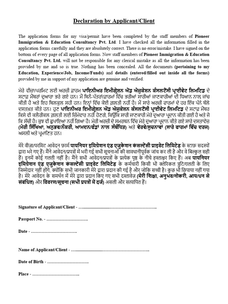 Declaration Regarding Confirmation of Details | PDF