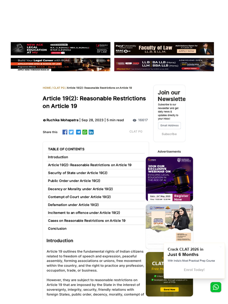 Article 19(2): Reasonable Restrictions | PDF | Defamation | Justice