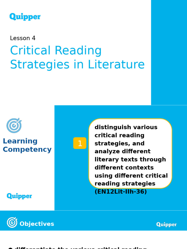 21st Century Literature - Unit 1 - Lesson 4 - Critical Reading Strategies in Literature | PDF ...