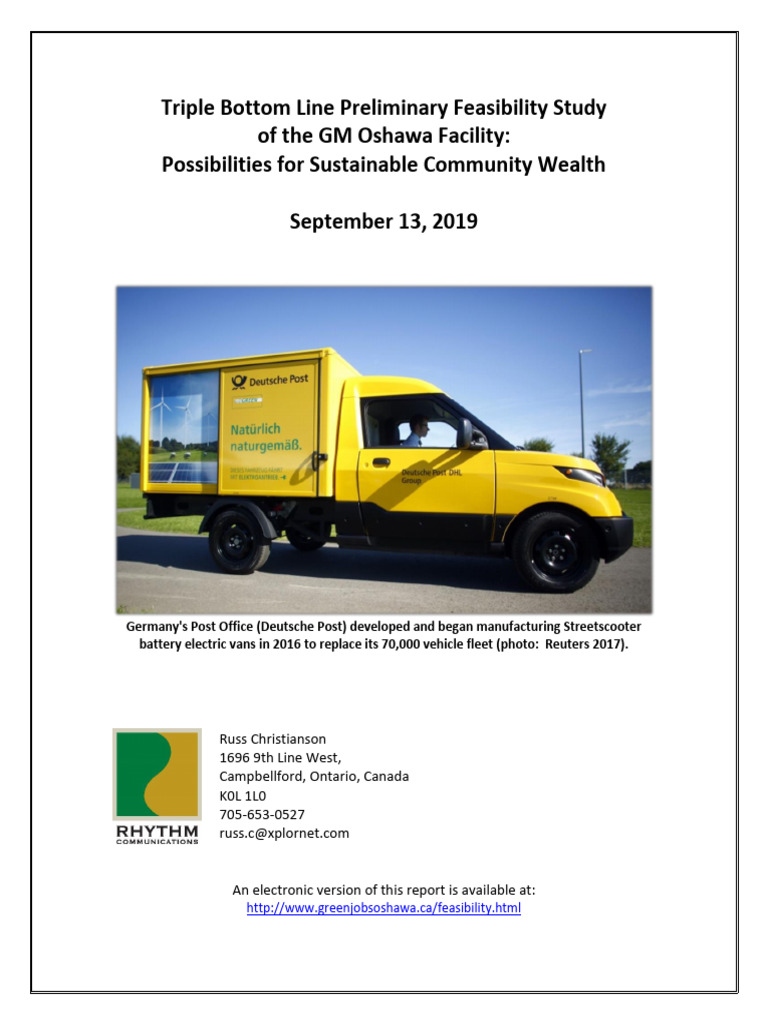 Oshawa Bev Preliminary Feasibility Study Final Sep 2019 | PDF | Electric Vehicle | General Motors