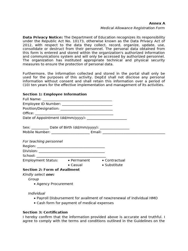 Medical Allowance Registration Form | PDF