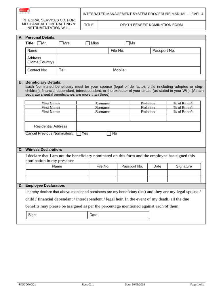 Death Benefit Nomination Form | PDF