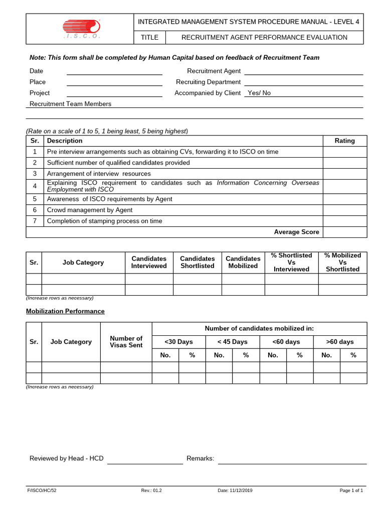 52 Recruitment Agent Performance Evaluation | PDF | Organizational ...