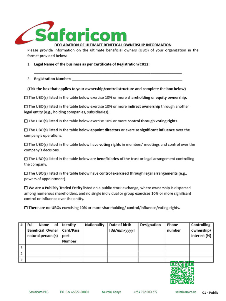 UBO Self Declaration Form - 2025 | PDF | Private Law | Corporations