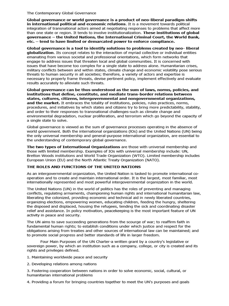 Contemporary Global Governance Overview | PDF | Global Governance ...