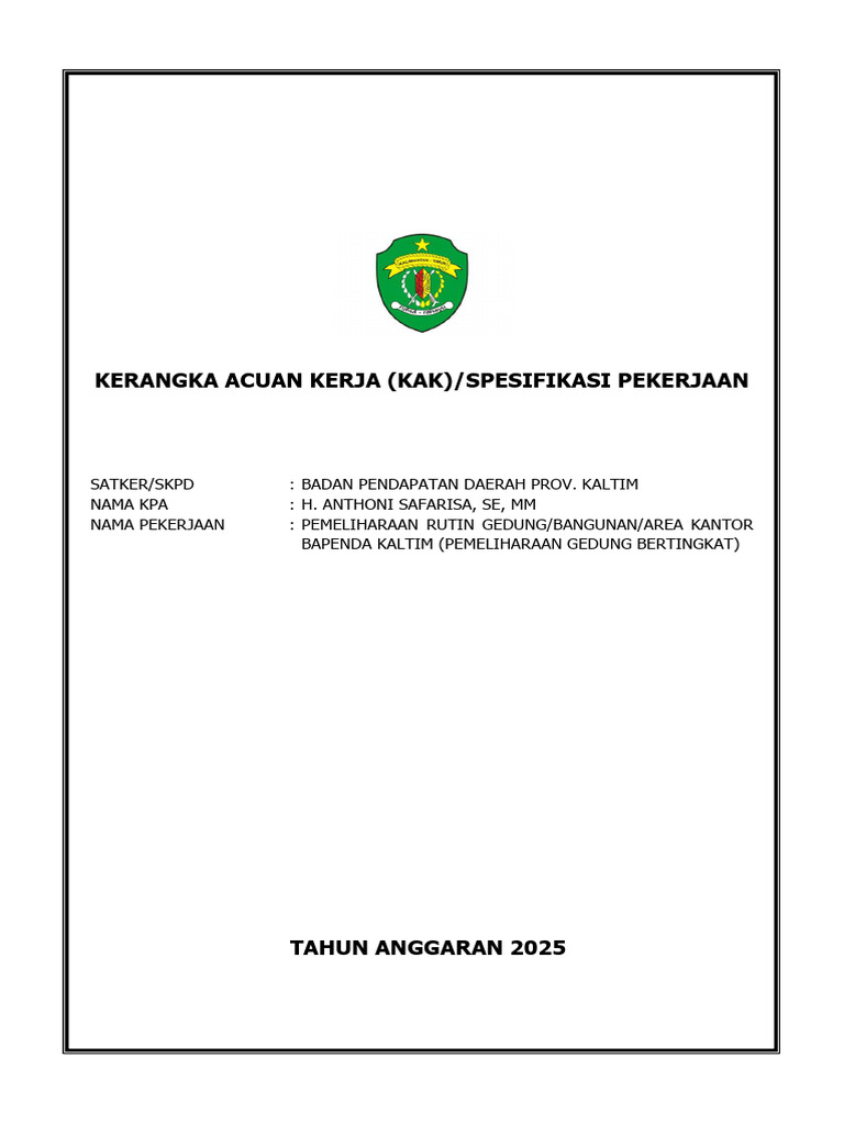 Kerangka Acuan Kerja (Kak) /spesifikasi Pekerjaan | PDF