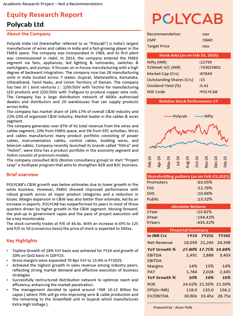 1) Polycab Research Report | PDF | Electrical Grid | Infrastructure