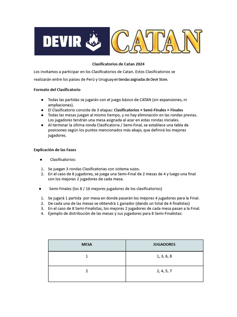 Reglas Clasificatorios Catan 2024 | PDF