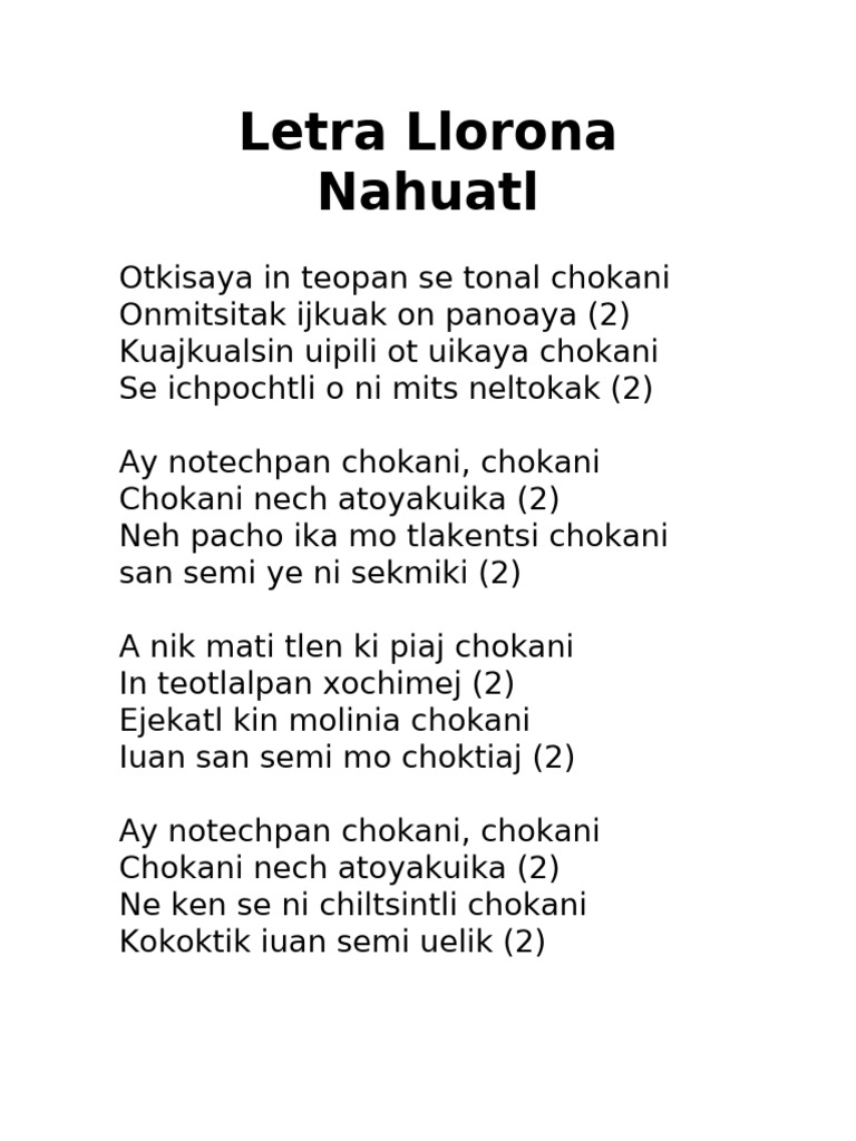 Letra Llorona Nahuatl | PDF
