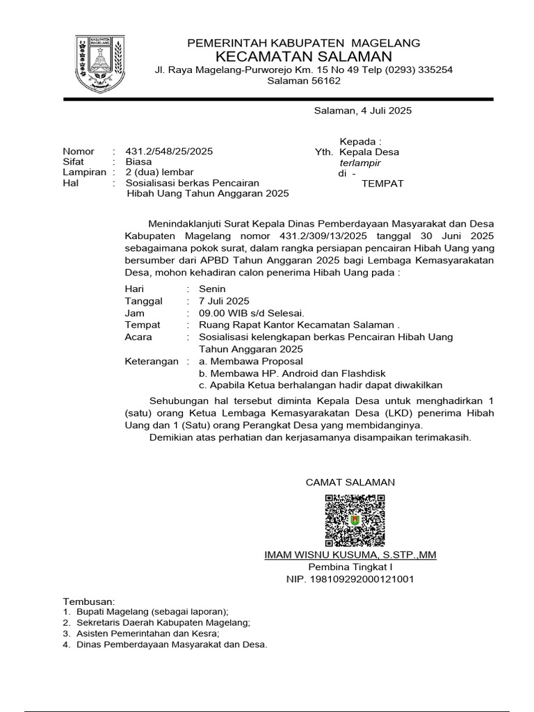 Surat Und Sosialisasi Pencairan Hibah 2025 | PDF