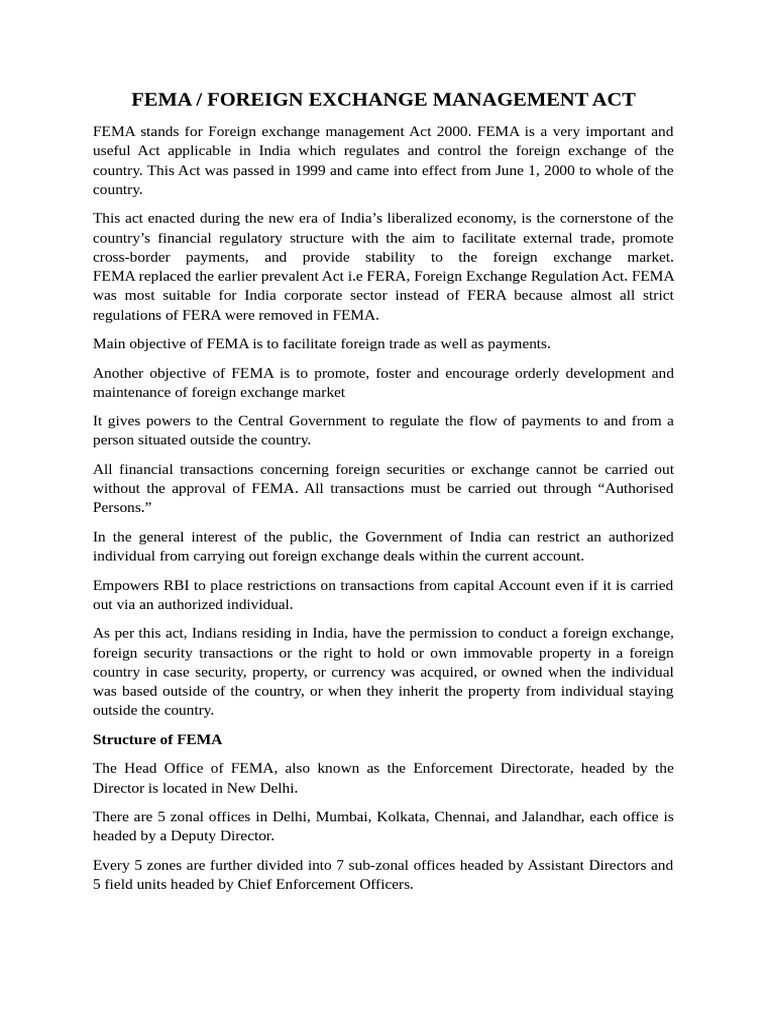 Overview of FEMA Regulations in India | PDF