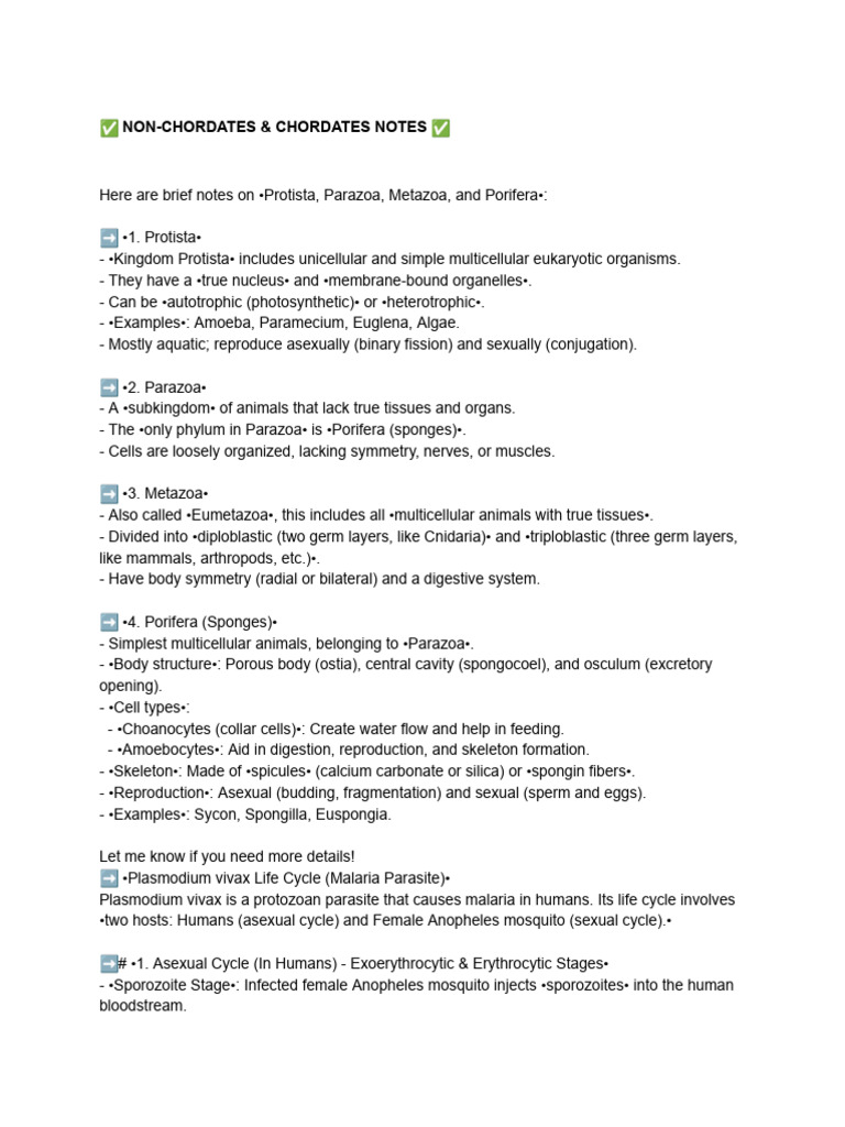 Non-Chordates and Chordates Notes | PDF | Plate Tectonics | Sponge