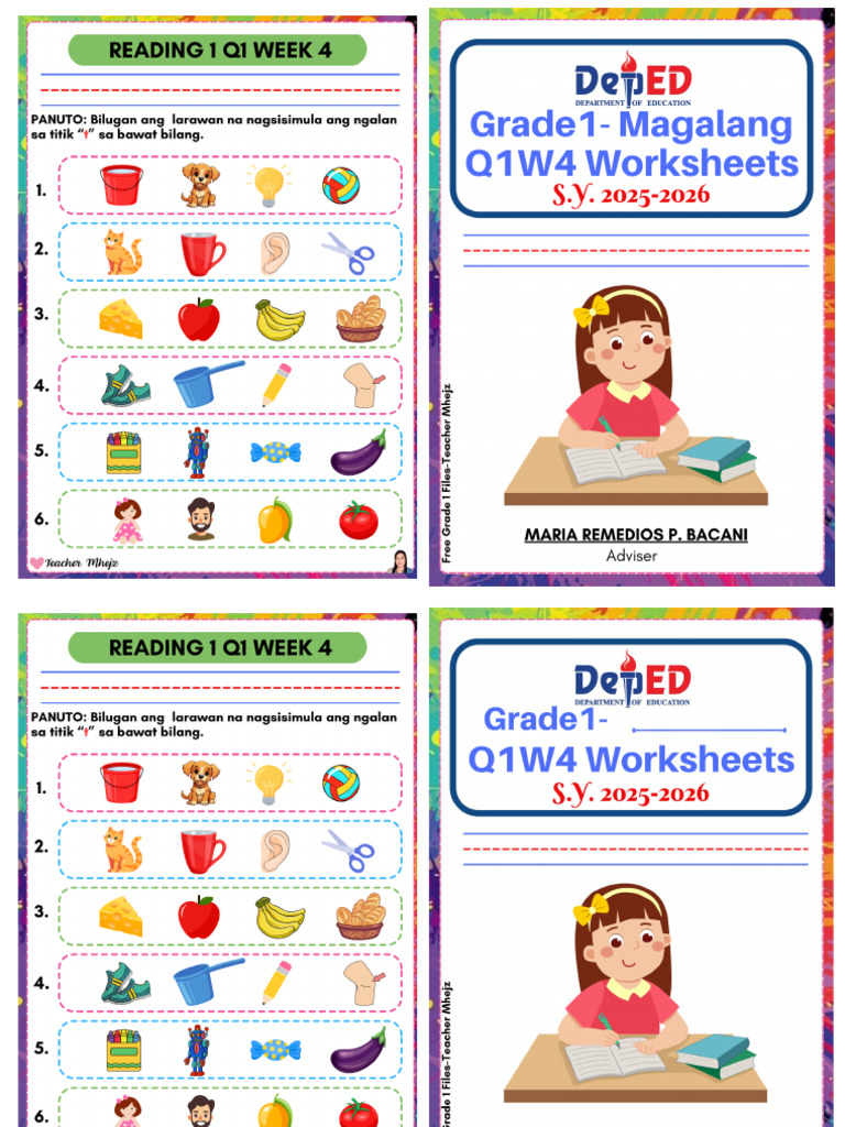 Grade 1 q1 Week 4 Worksheets Booklet - Free Grade 1 Files-Teacher Mhejz | PDF