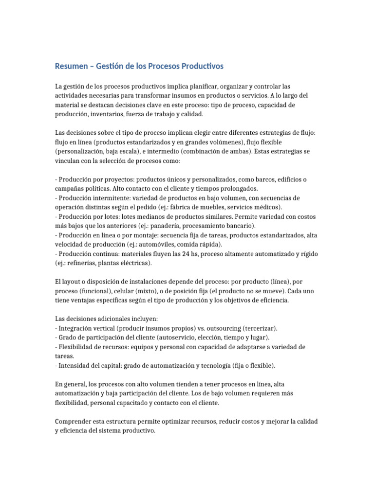Gestión Eficiente de Procesos Productivos | PDF