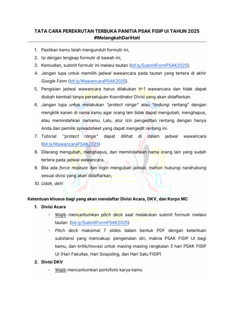 Tata Cara Perekrutan Terbuka Panitia Psak Fisip Ui Tahun 2025 | PDF