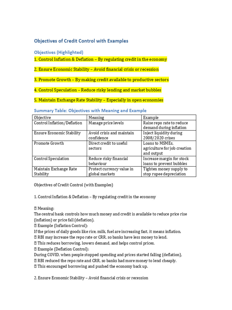 Credit Control Objectives Explained | PDF | Reserve Bank Of India ...