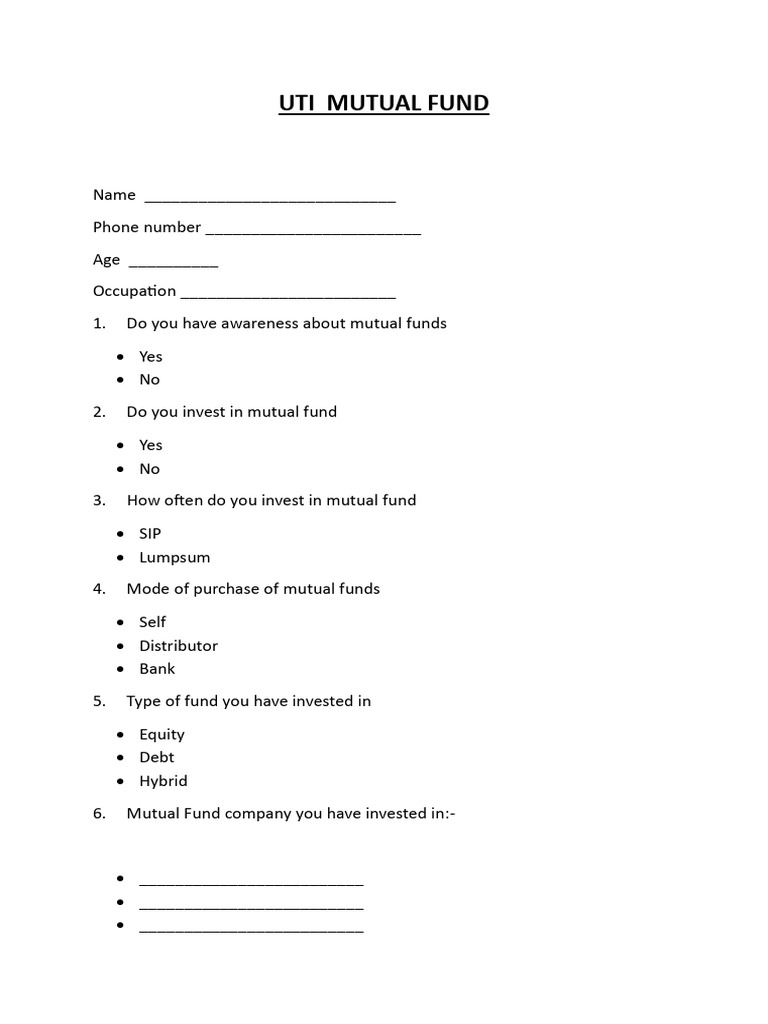 Uti Mutual Fund (Survey) | PDF