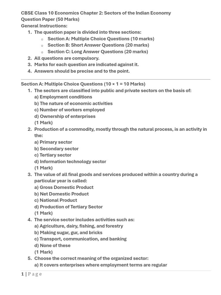 CBSE Class 10 Economics Chapter 2 | PDF | Tertiary Sector Of The Economy | Employment