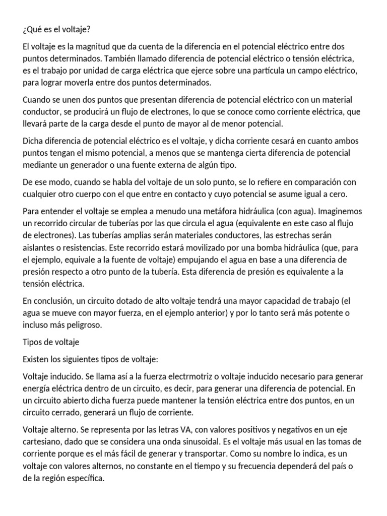 Definición y tipos de voltaje eléctrico | PDF | voltaje | Corriente ...