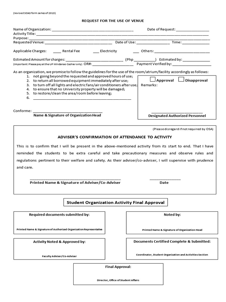 Back - SOAS Final Approval Form & Request For Venue | PDF