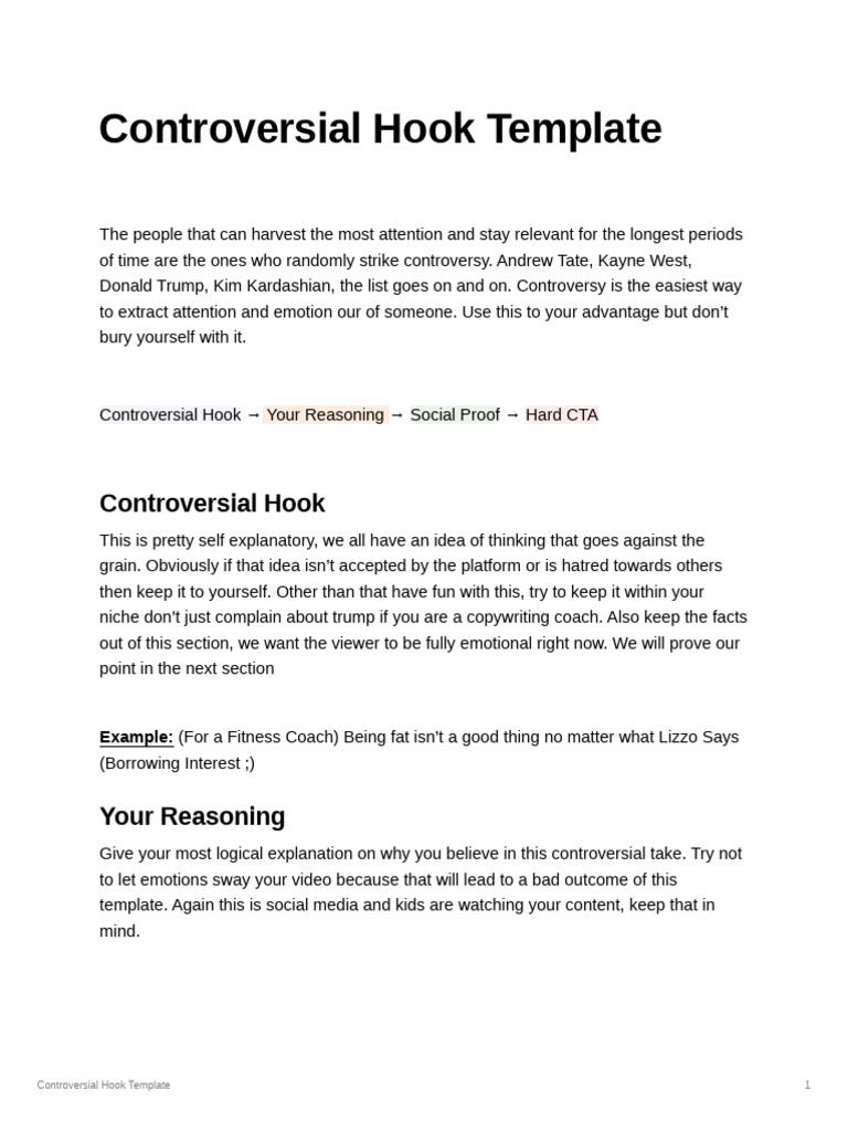 Controversial Hook Template | PDF | Reason | Cognition