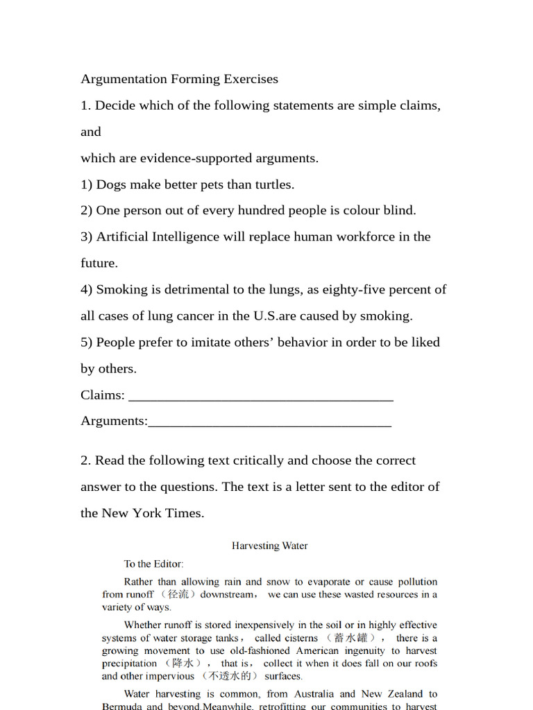 Argumentation Forming Exercises | PDF