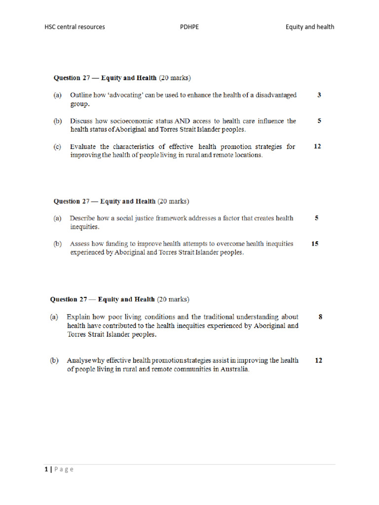 PDHPE Resources - Equity and Health | PDF