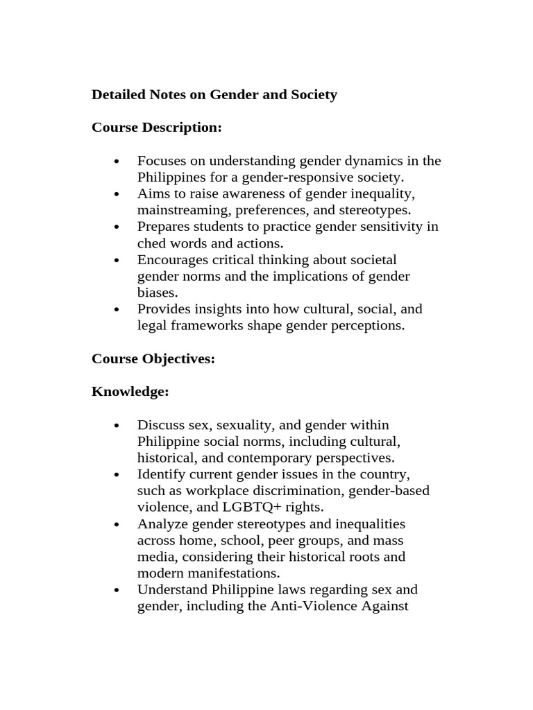 Detailed Notes On Gender and Society | PDF | Gender | Gender Studies