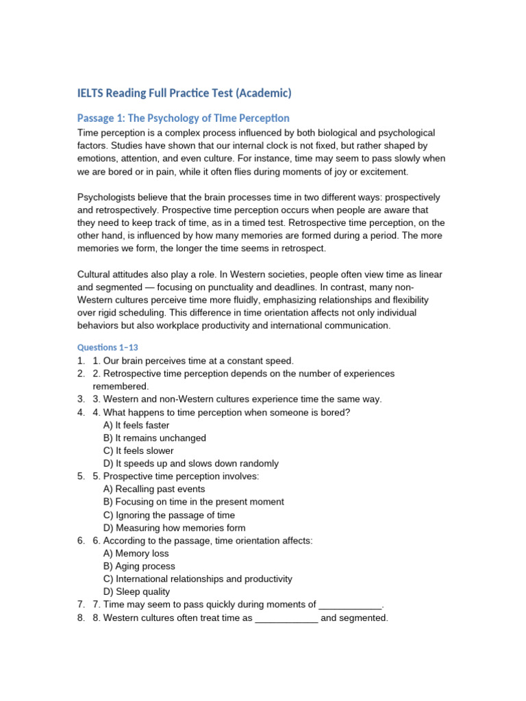 IELTS Full Reading Test All Passages | PDF | Printing | Time