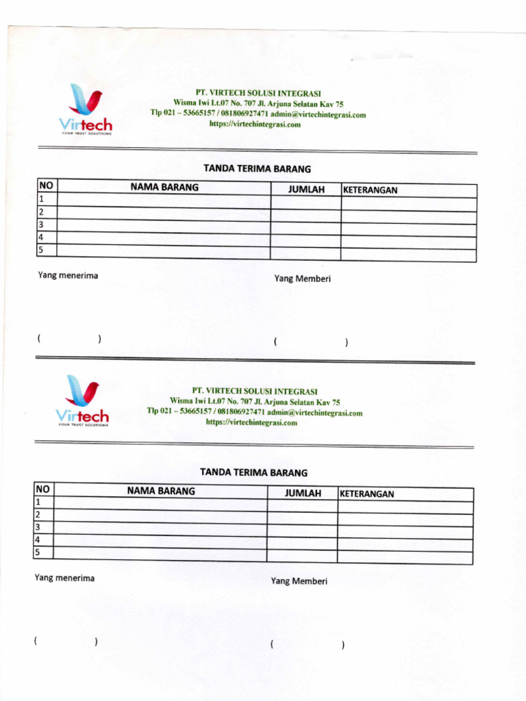 Contoh Form Tanda Terima Barang | PDF