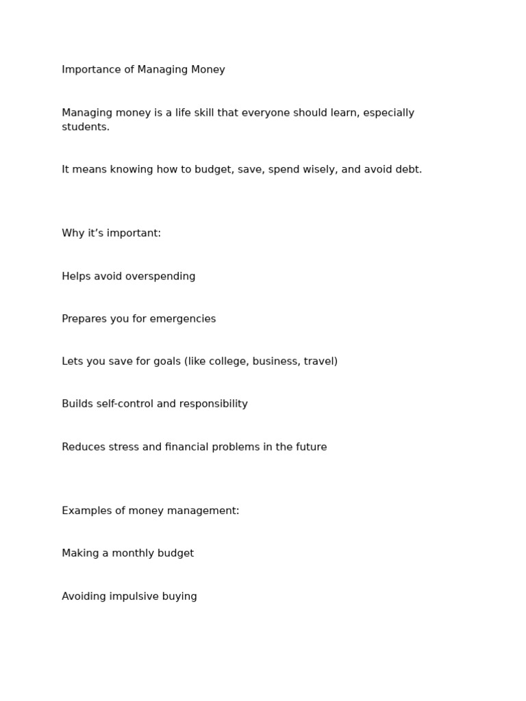 Importance of Managing Money | PDF
