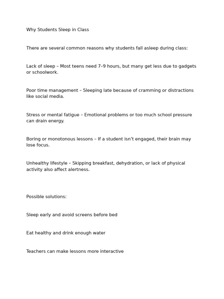 Why Students Sleep in Class | PDF