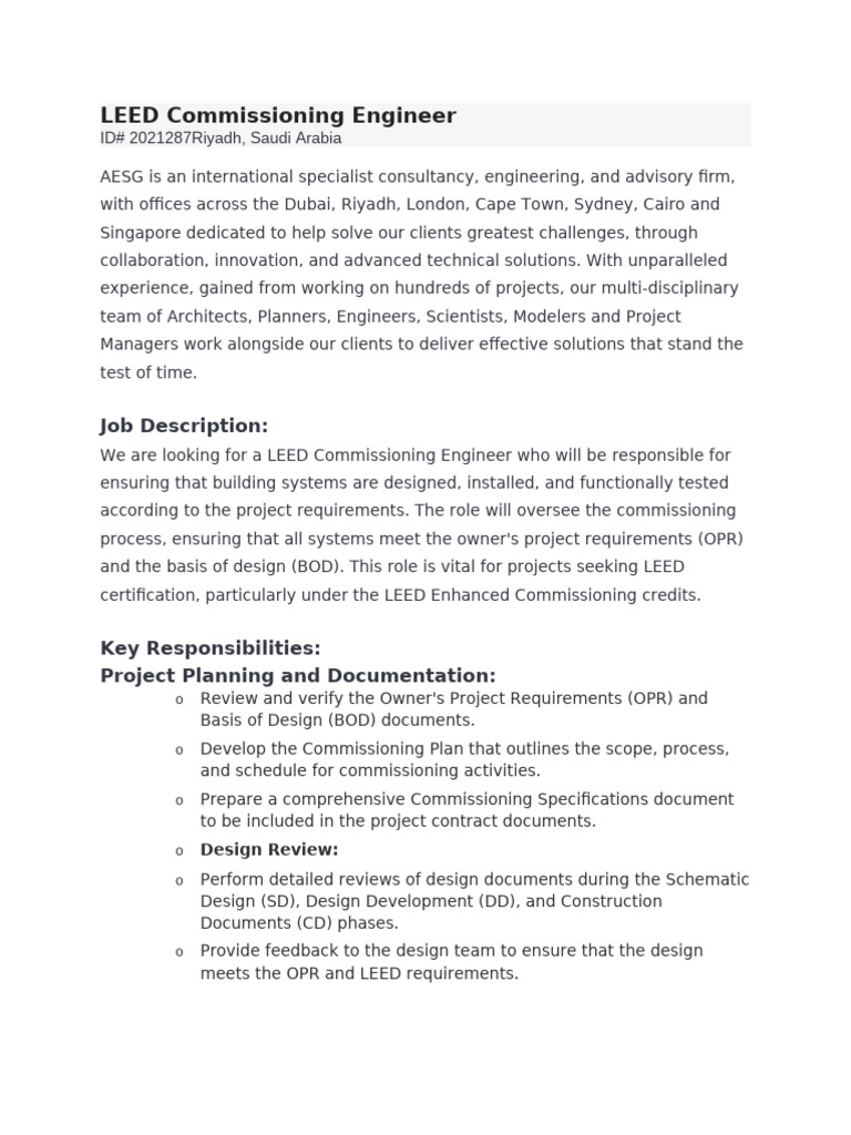 LEED Commissioning Engineer AEGS | PDF | Business