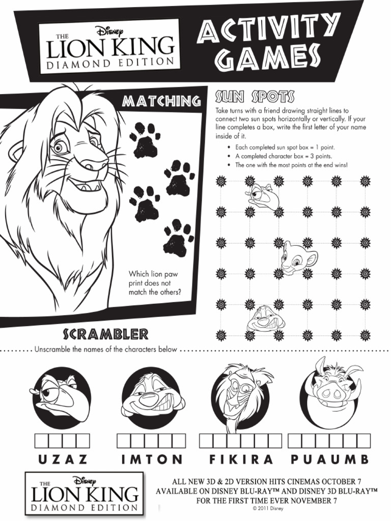 Lion King Activity Sheet | PDF