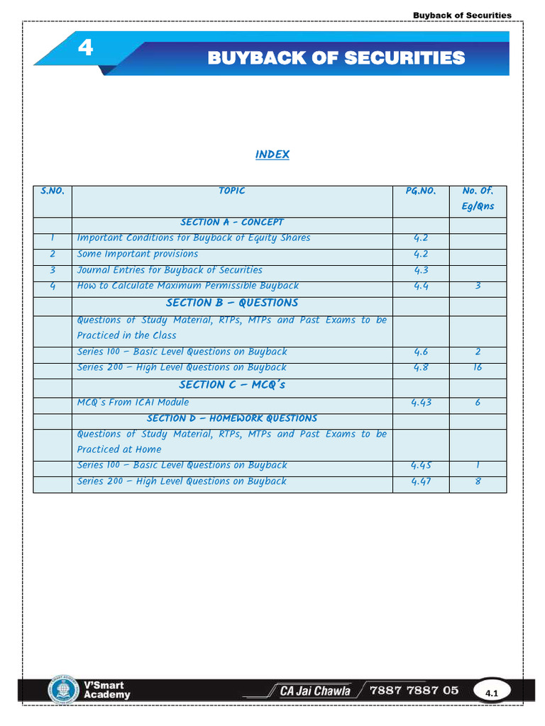 Buyback of Securities | PDF | Equity (Finance) | Balance Sheet