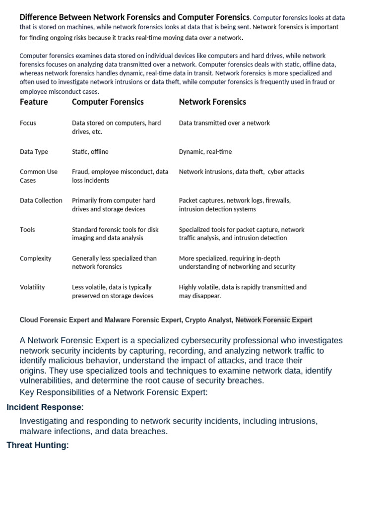 Difference Between Network Forensics and Computer Forensics: Incident Response | PDF | Computer ...