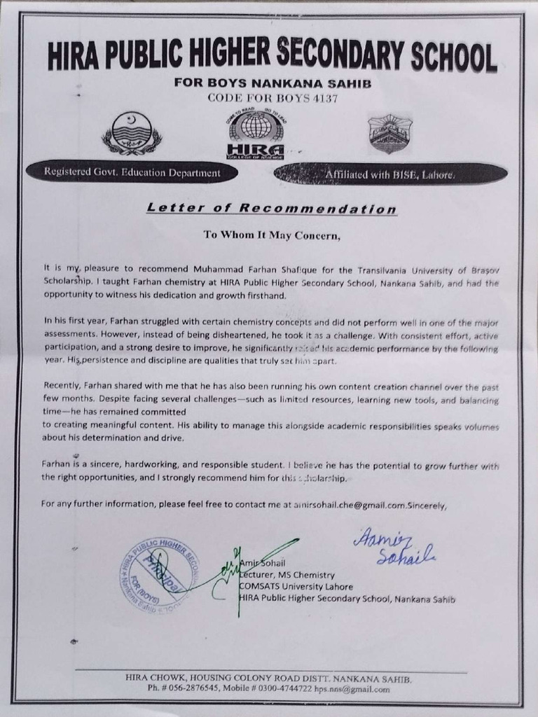 Letter of Recommendation Chemistry | PDF