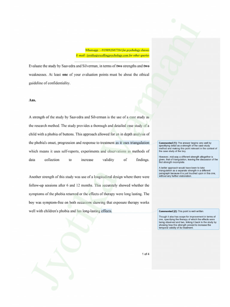 10 Marker Correction For Paper 1 AS Core Studies Saavedra and Silverman ...