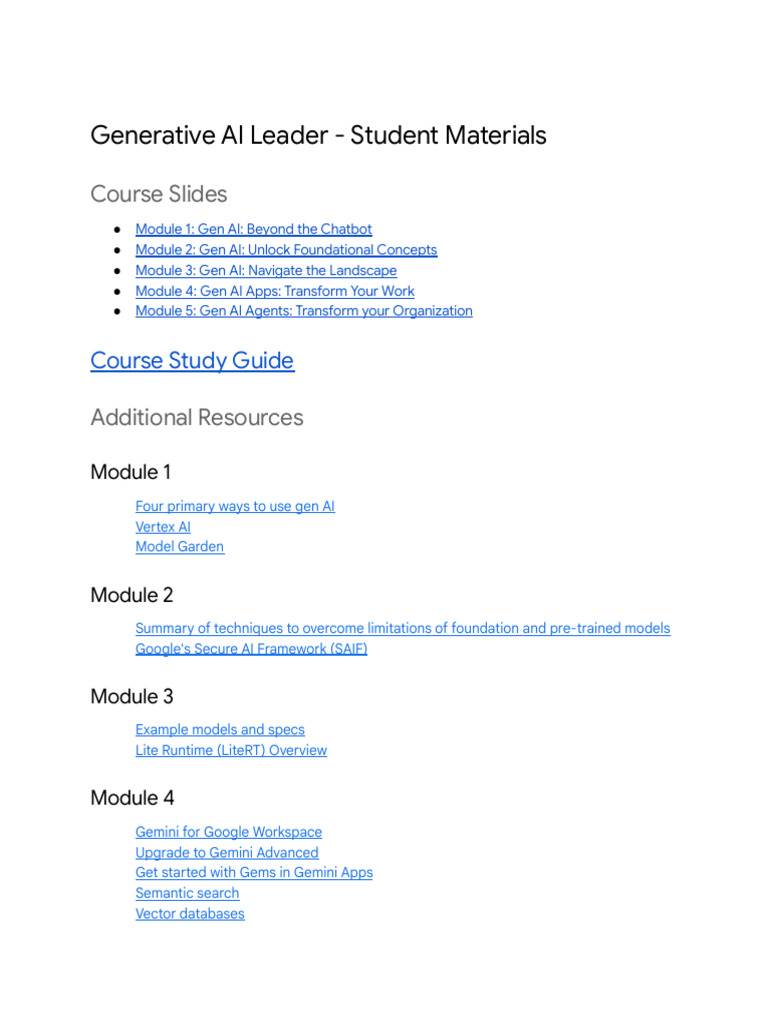 Generative AI Leader Course Materials | PDF