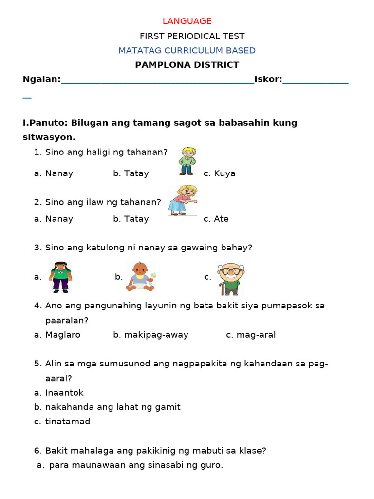q1 Periodical Test Language Grade 1 | PDF