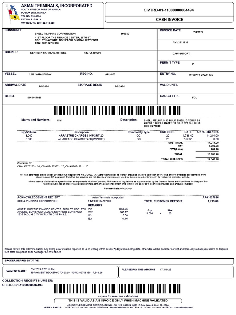 Invoice Summary for Shell Pilipinas Corp | PDF | Receipt | Taxes
