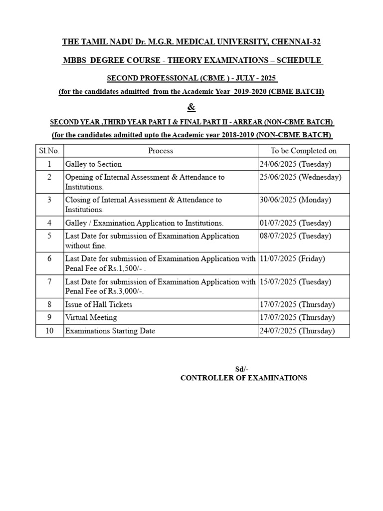 MBBS-JUL2025-Schedule_250623_164636 | PDF