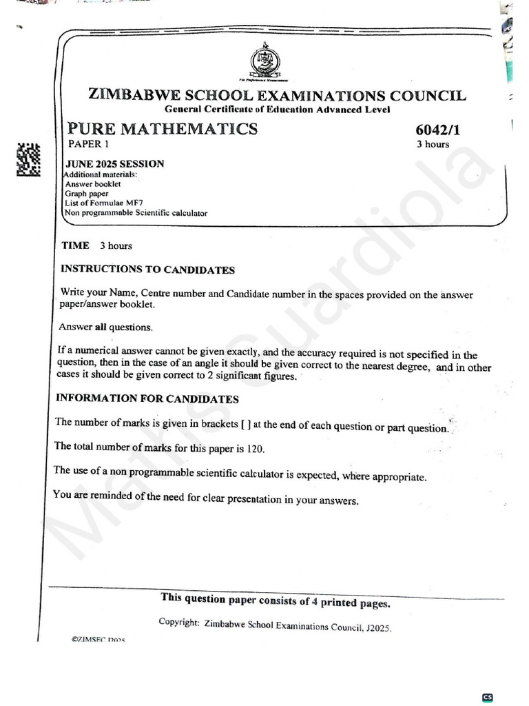 A Level Pure Mathematics June 2025 Paper 1 & 2 (Clear) | PDF